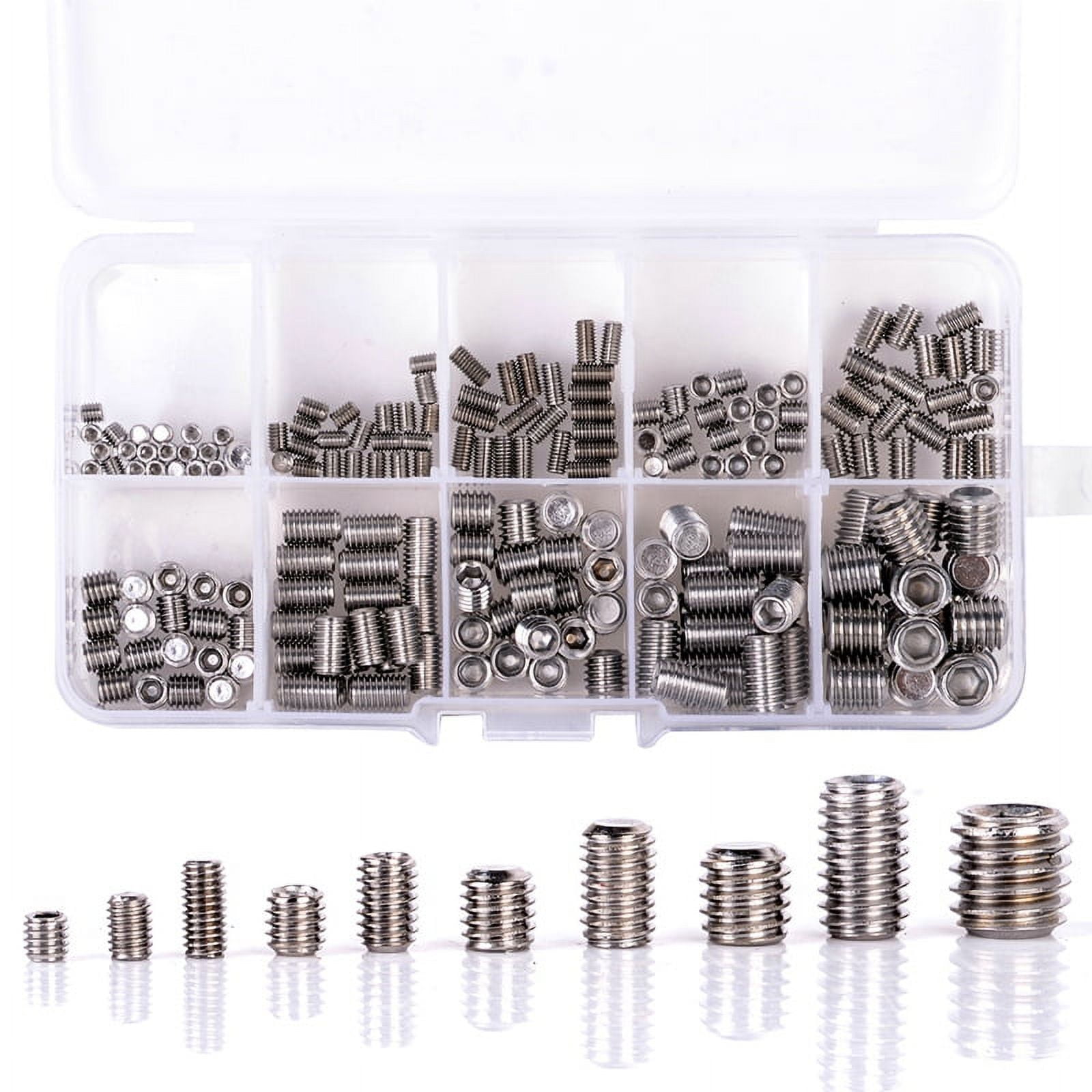 200Pcs 304 Stainless Steel Grub Screws Hex Socket Screw Assortment Kit ...