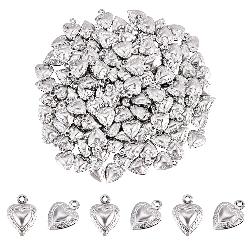 200Pcs 316 Surgical Stainless Steel Charms Heart Stainless Steel Color ...