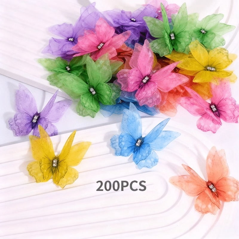 200Pcs 3D Butterfly Appliques, Random Mixed Colors Double-Layer Mesh ...