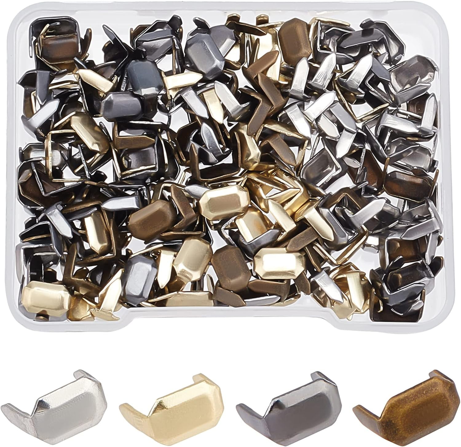 200Pcs 4 Color Brass Belt Staples Claps 8x5mm Rectangle Leather Staples ...