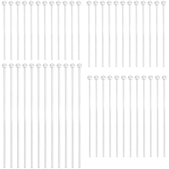 200Pcs 4 Sizes Eye Pins 925 Sterling Silver Plated Brass 20~50mm ...