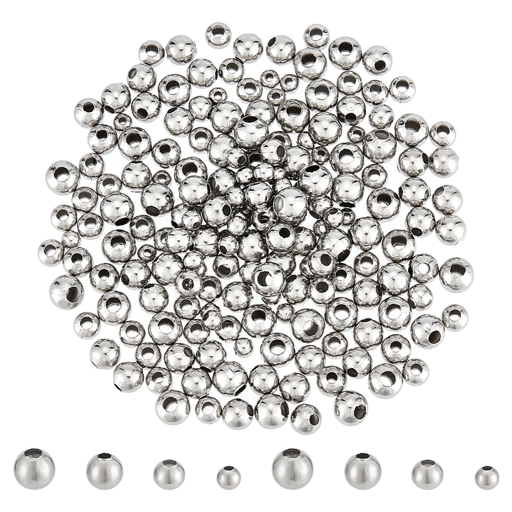 200Pcs 4 Styles 304 Stainless Steel Spacer Beads Round Stainless Steel ...