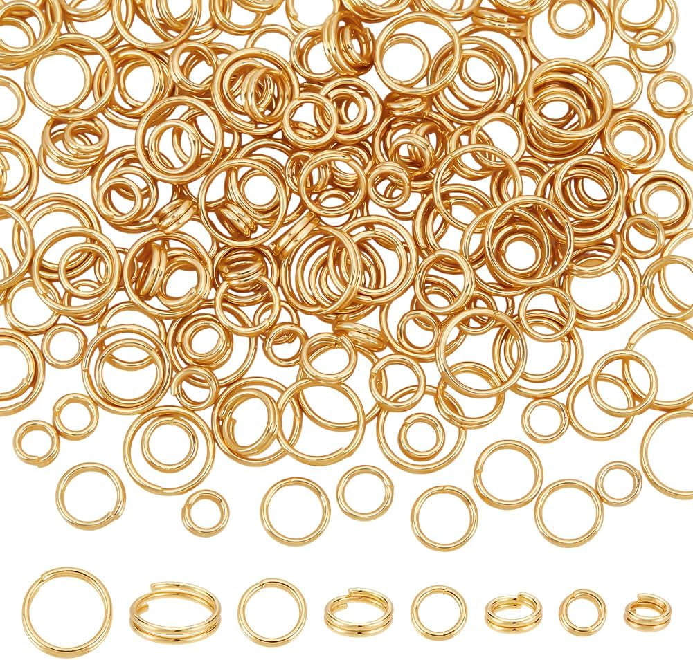 200Pcs 4 Styles Brass Split Rings Double Loops Jump Rings Real 18K Gold Plated 4~8x2mm Inner ...