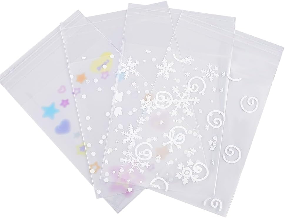 200Pcs 4 Styles Cellophane Bags Clear Cookie Bags Self Sealing ...