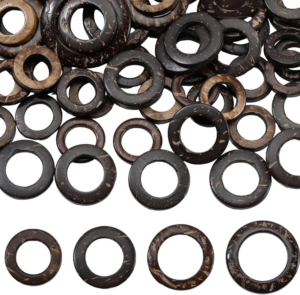 200Pcs 4 Styles Coconut Wood Rings Brown Linking Rings Natural Wooden ...