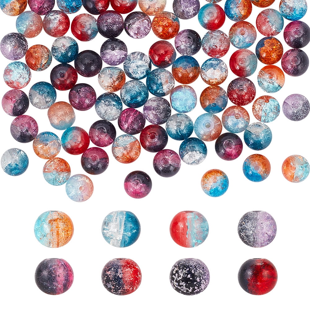200Pcs 8 Colors Two Tone Transparent Glass Beads Round Mixed Color ...