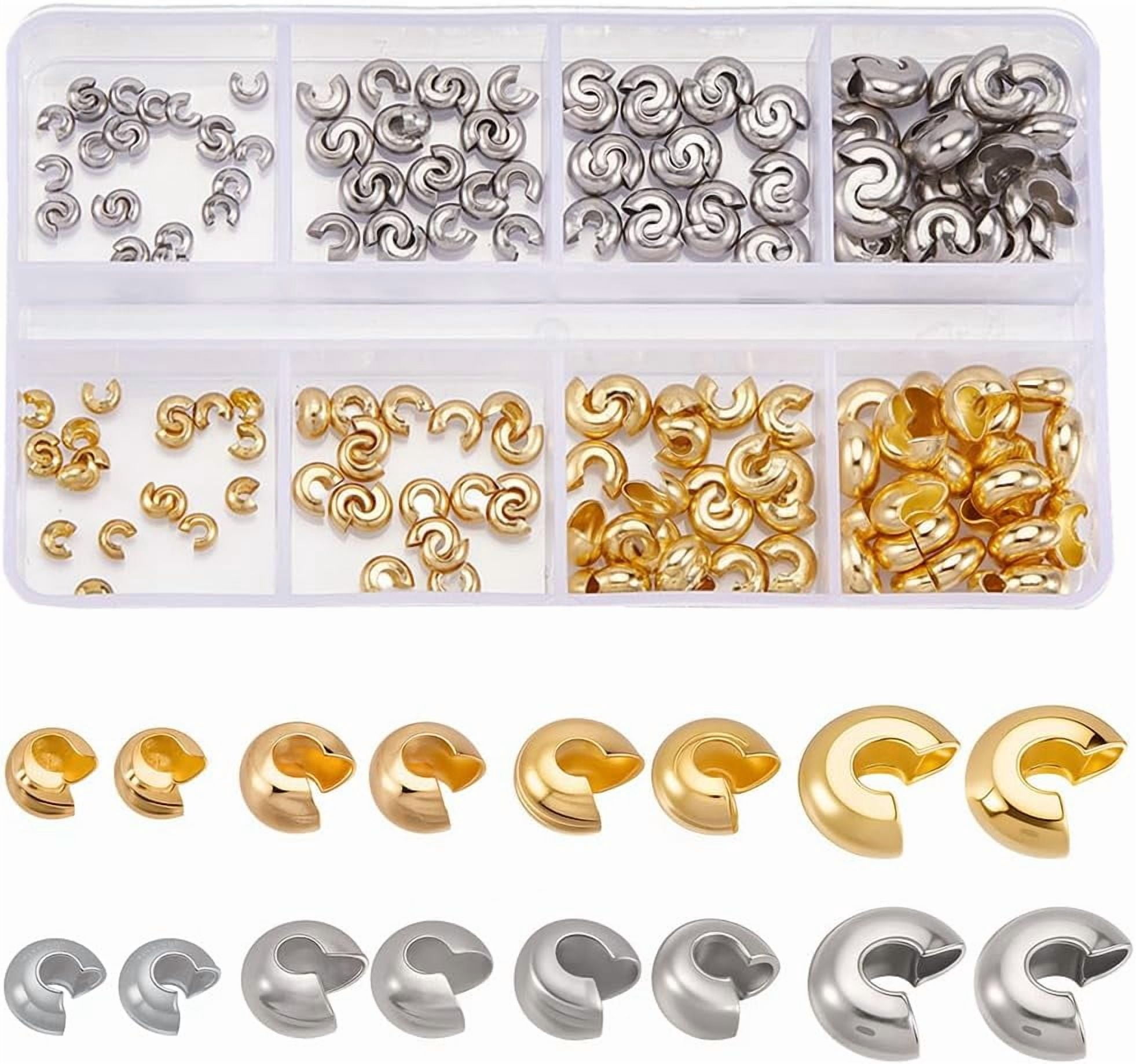 200Pcs 8 Style Crimp Beads 4/5.5/6.5/8mm 18K Gold Plated 304 Stainless ...