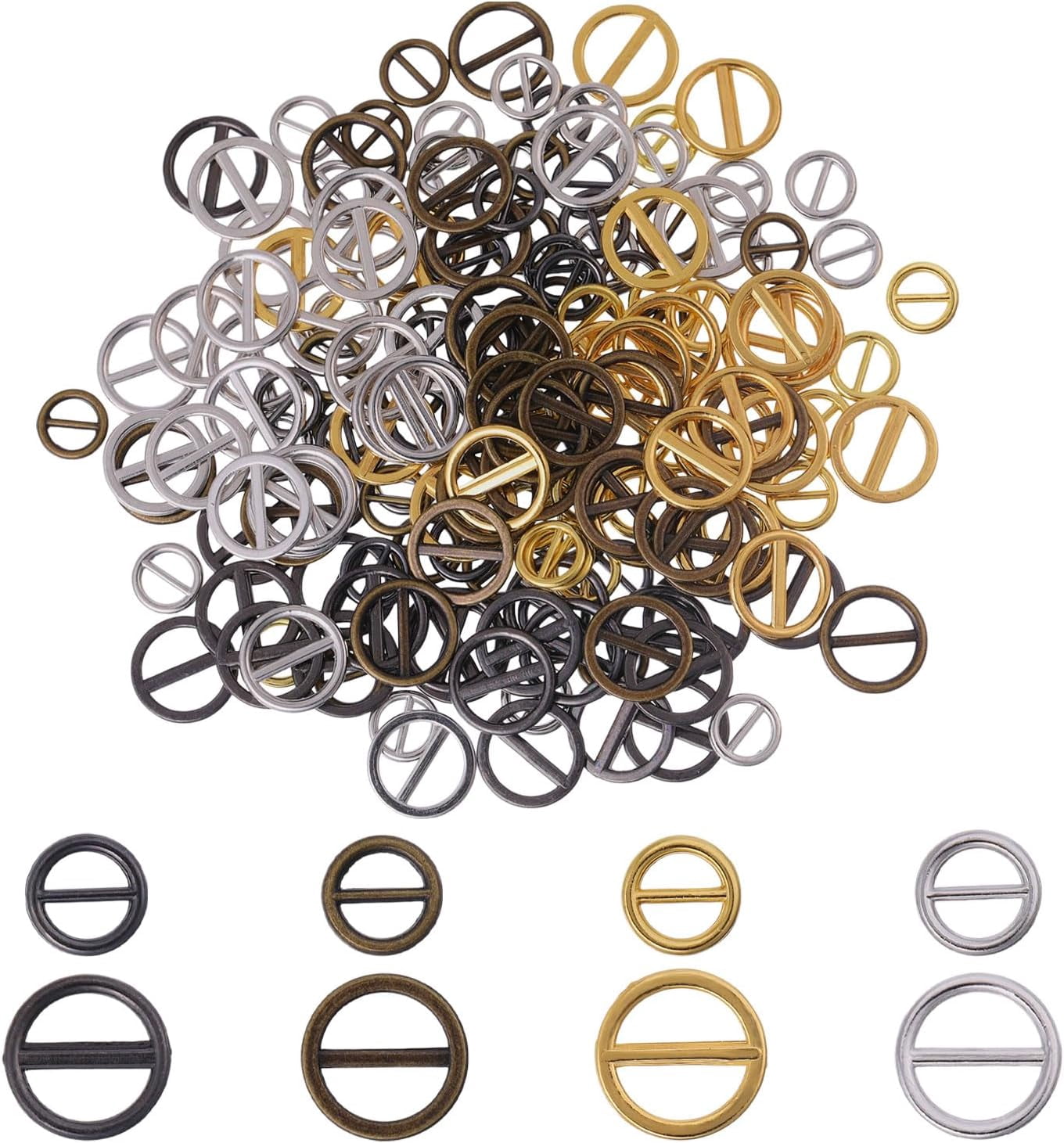 200Pcs 8 Styles Mini Round Slide Buckles Tri-Glide Buttons Adjustable ...