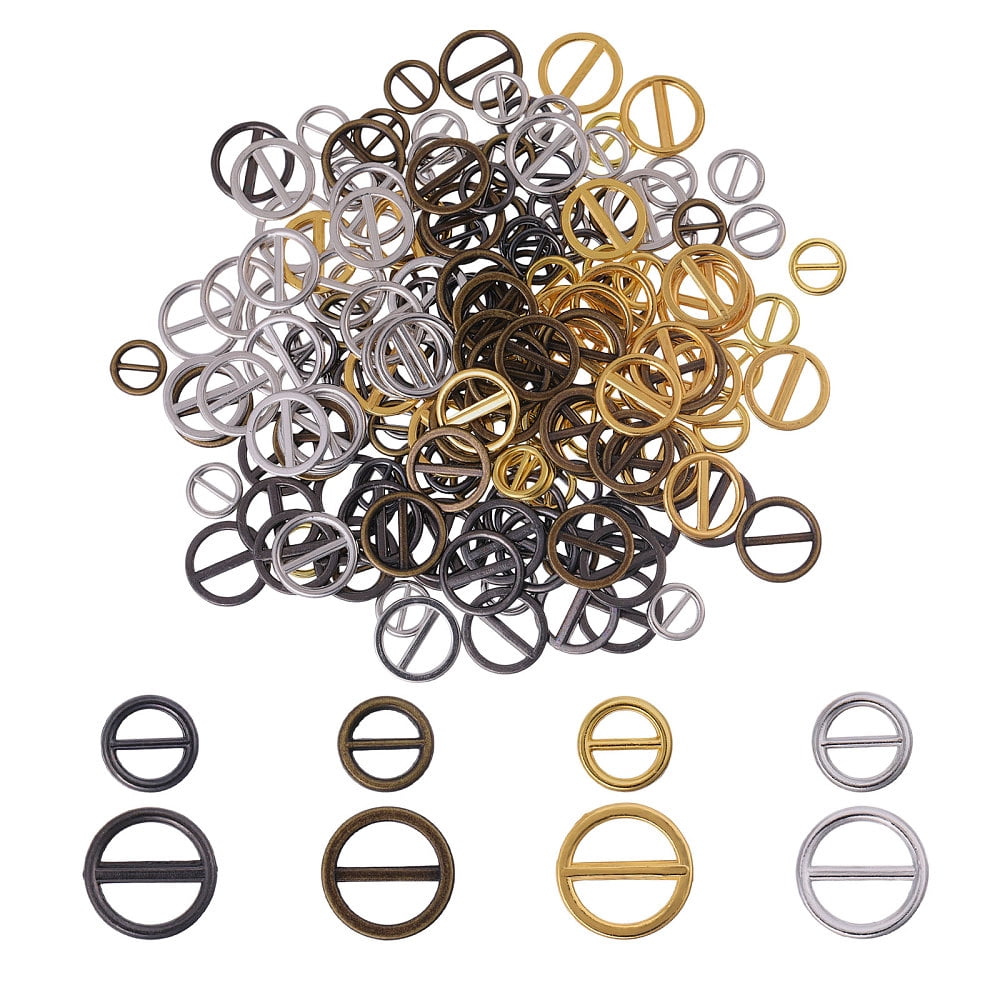 200Pcs 8 Styles Mini Round Slide Buckles Tri-Glide Buttons Adjustable ...