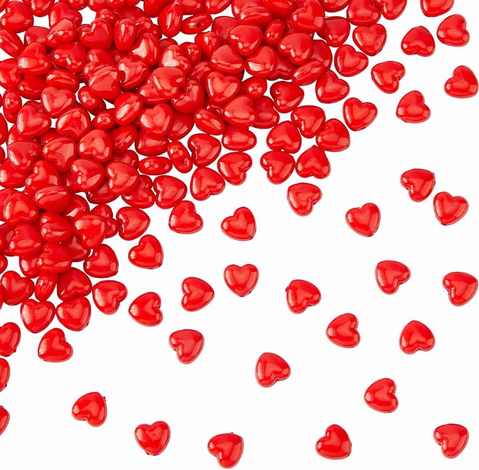 200Pcs Acrylic Heart Beads 10mm Love Beads Red Heart Shaped Pony Bead ...
