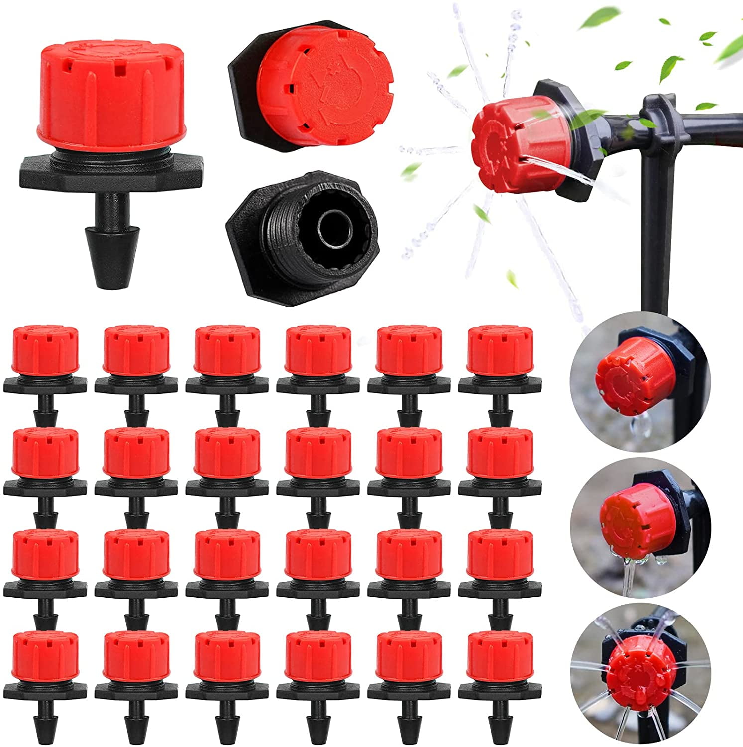 200Pcs Adjustable Irrigation Drippers, 1/4 Inch Barbed Drip Emitter 360 ...