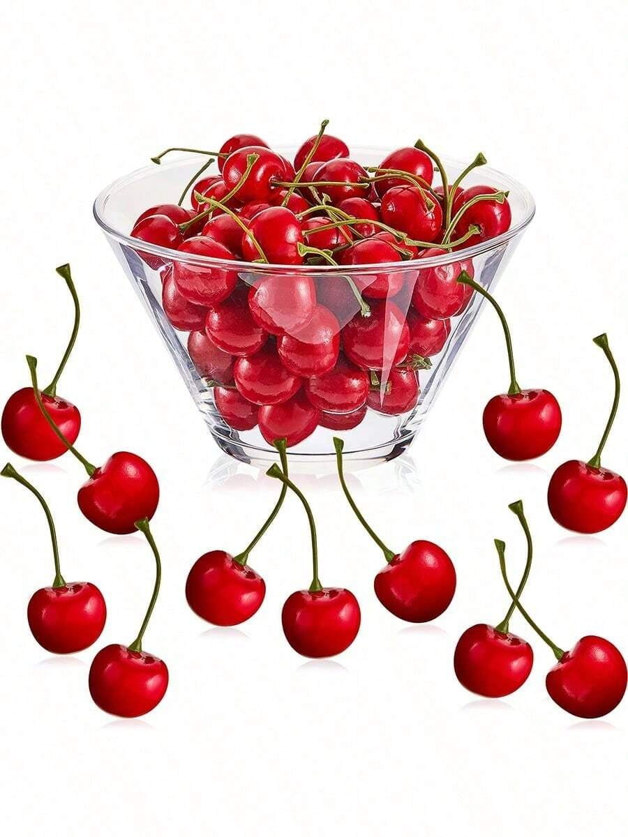 200Pcs Artificial Cherry Fake Cherries Decorations Fake Fruit Model For ...