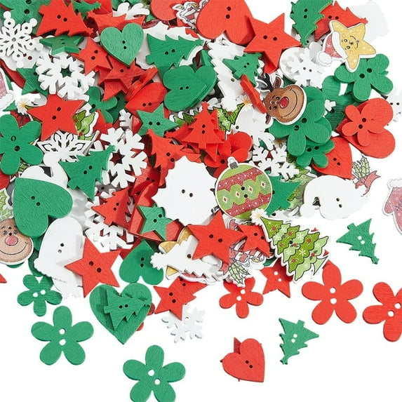 200Pcs Assorted Christmas Wood Buttons 2 Hole Craft Buttons Colorful ...