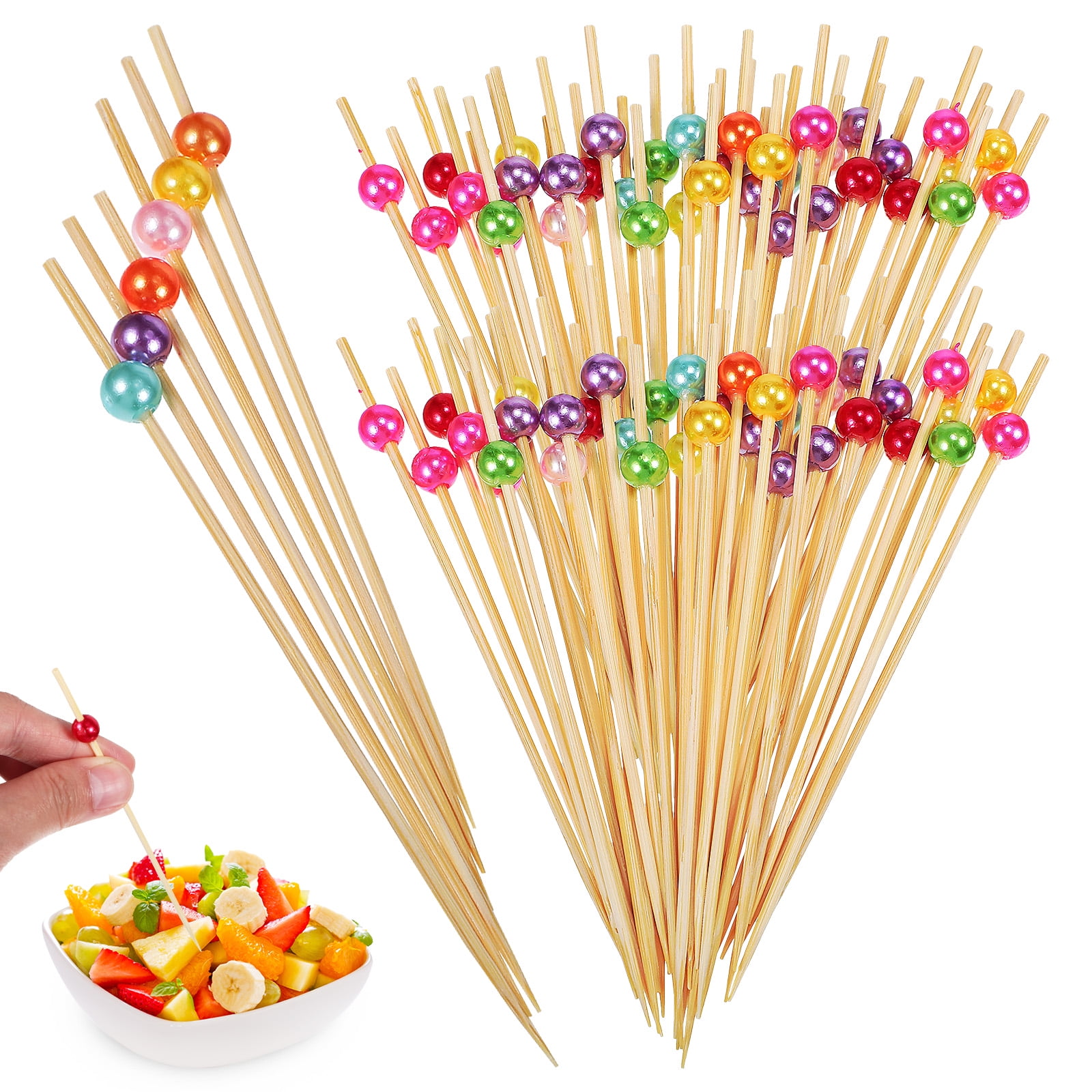 200Pcs Bamboo Skewers Fancy Toothpicks Decorative Colorful Pearl ...