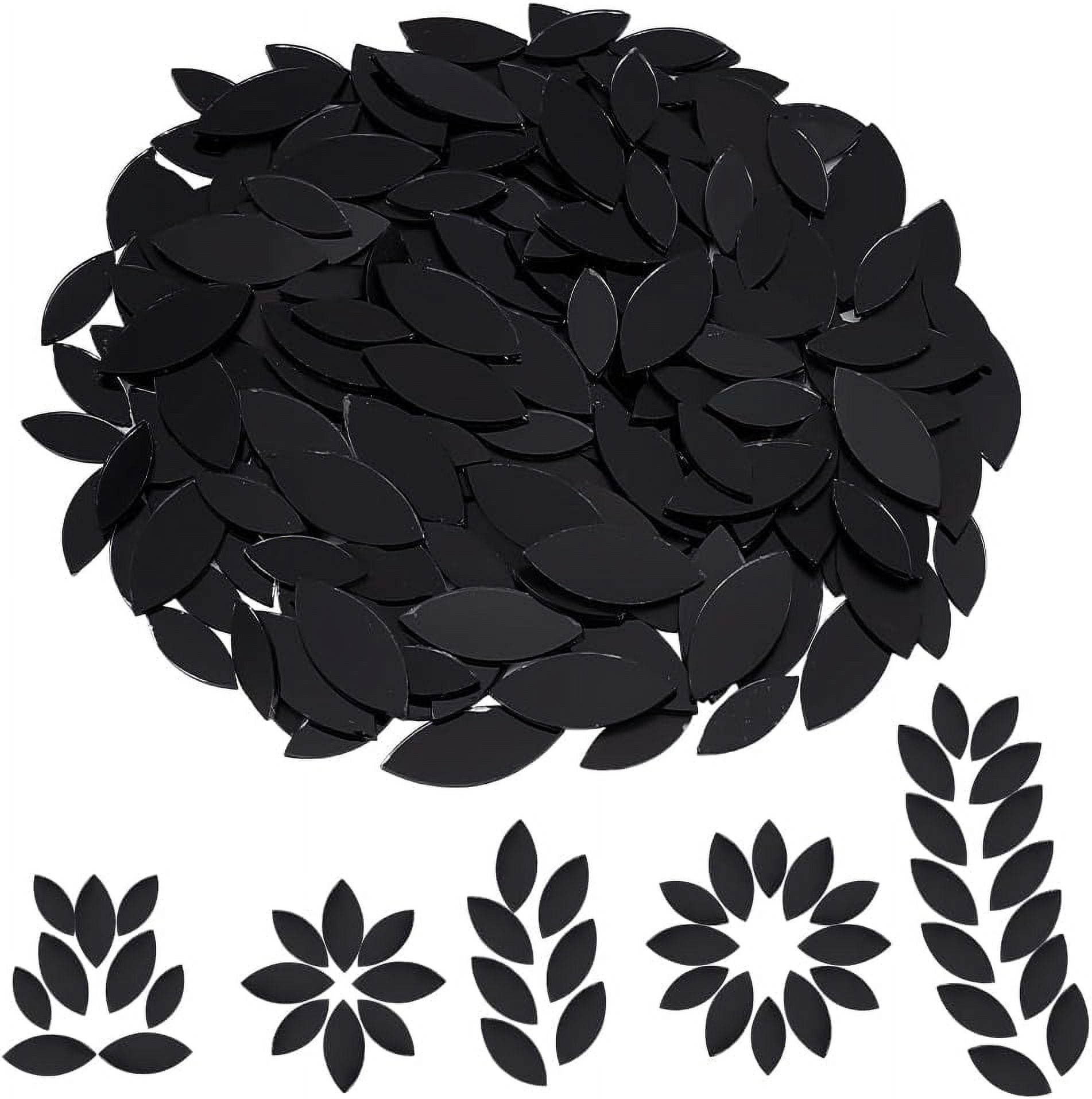 200Pcs Black Leaf Shape Craft Mirrors Small Mirror Tiles Non-Stick Mini ...