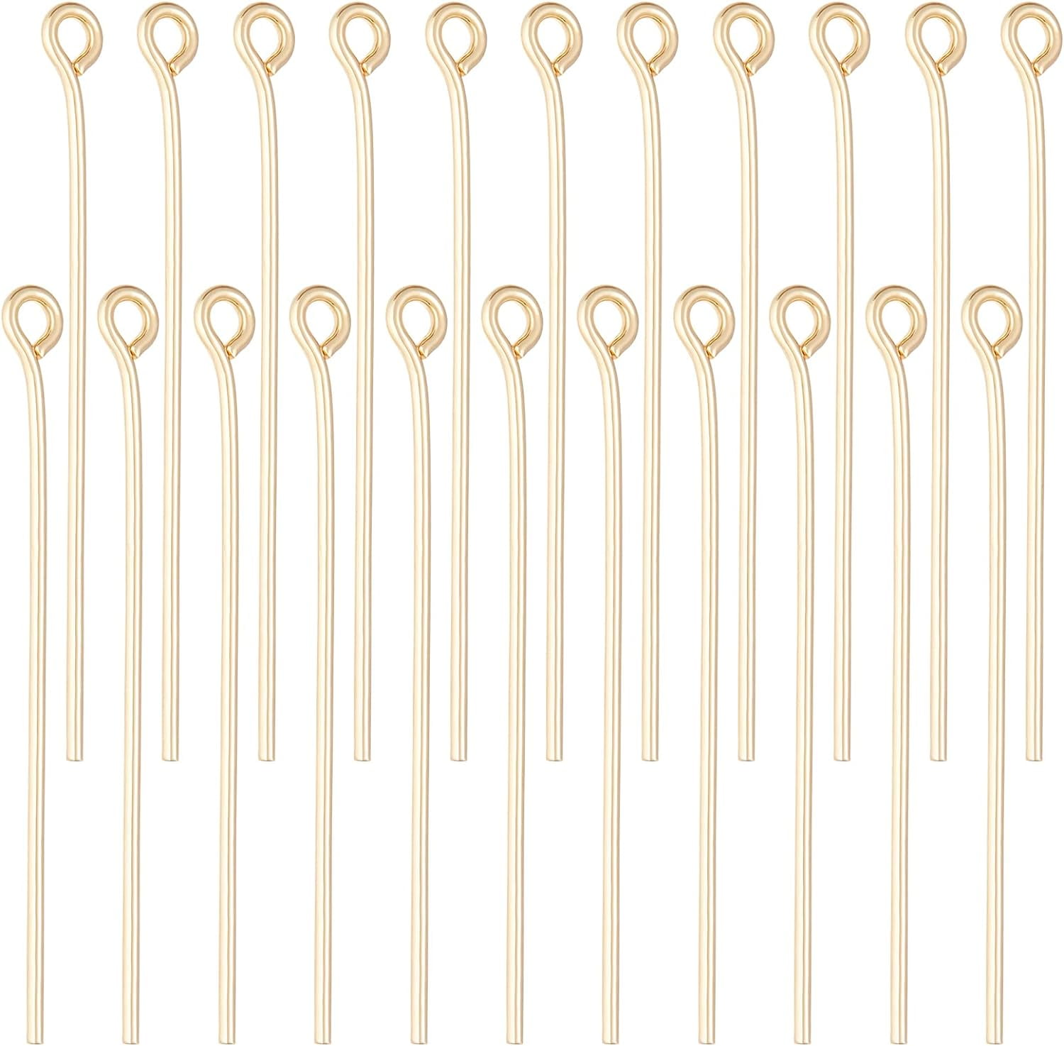 200Pcs/Box Jewelry Eye Pins 18K Gold Plated Brass Head Pins Findings ...