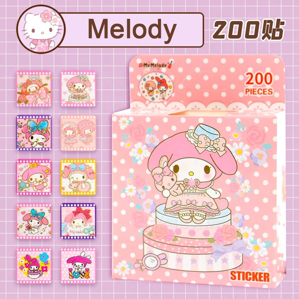 200Pcs/Box Sanrio Cartoon Pull Out Stickers Hello Kitty Kuromi Melody ...