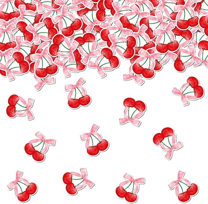 200Pcs Cherry Pink Bow Confetti Cherry Bridal Shower decor Double-Sided ...