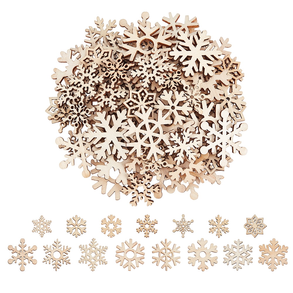200Pcs Christmas Snowflakes Wood Slices Winter Christmas Snowflake ...