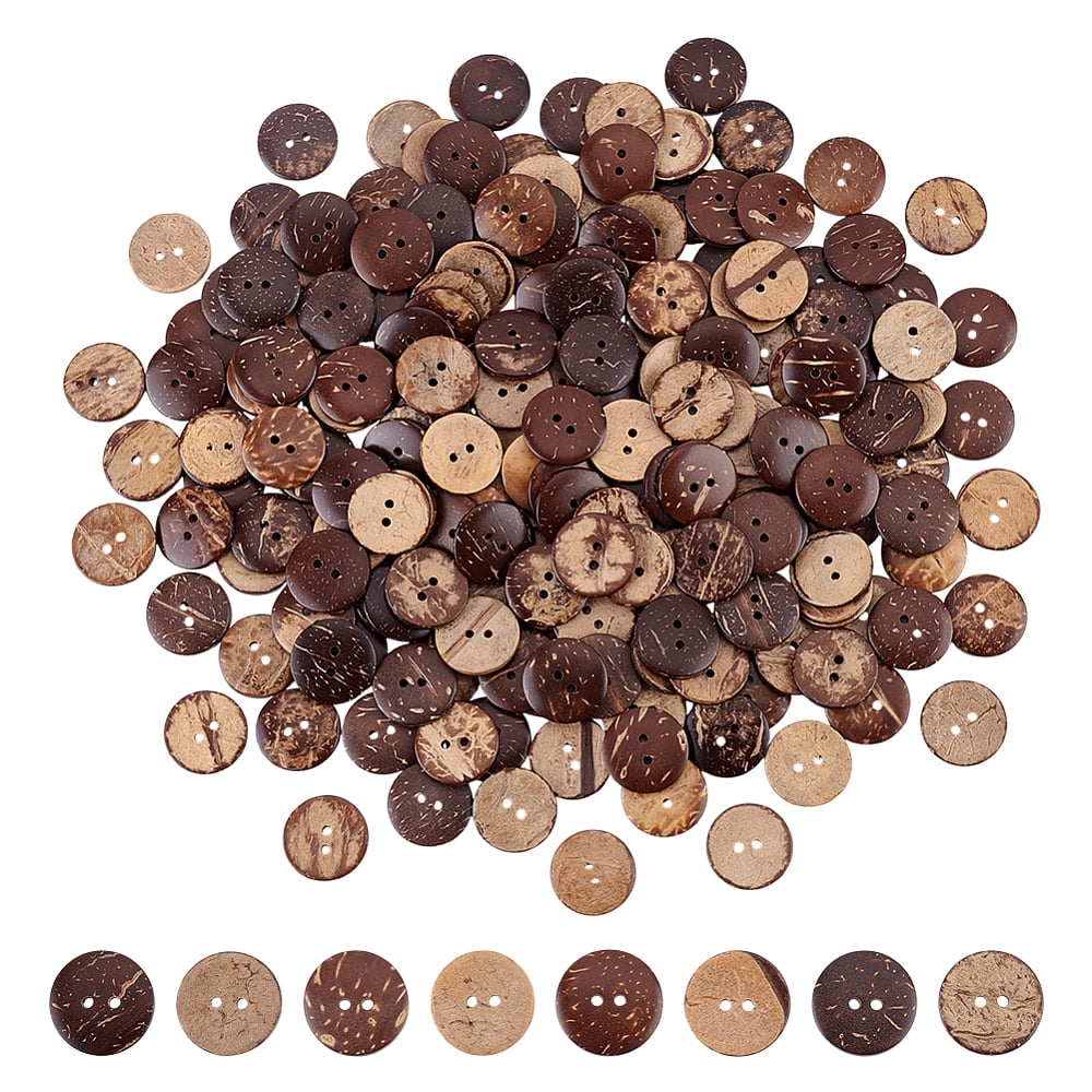 200Pcs Coconut Buttons Flat Round Coconut Brown 20.5x3mm Hole: 2mm ...