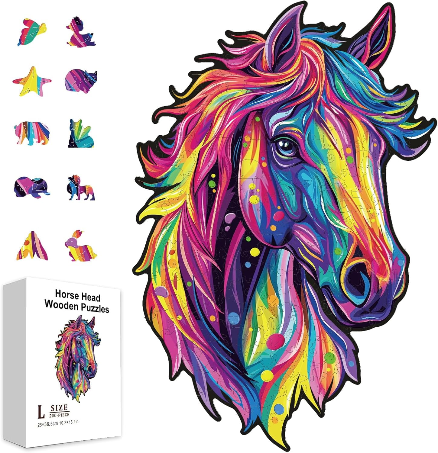 200Pcs Colorful Horse Head Wooden Jigsaw Puzzles for Adult Learning ...