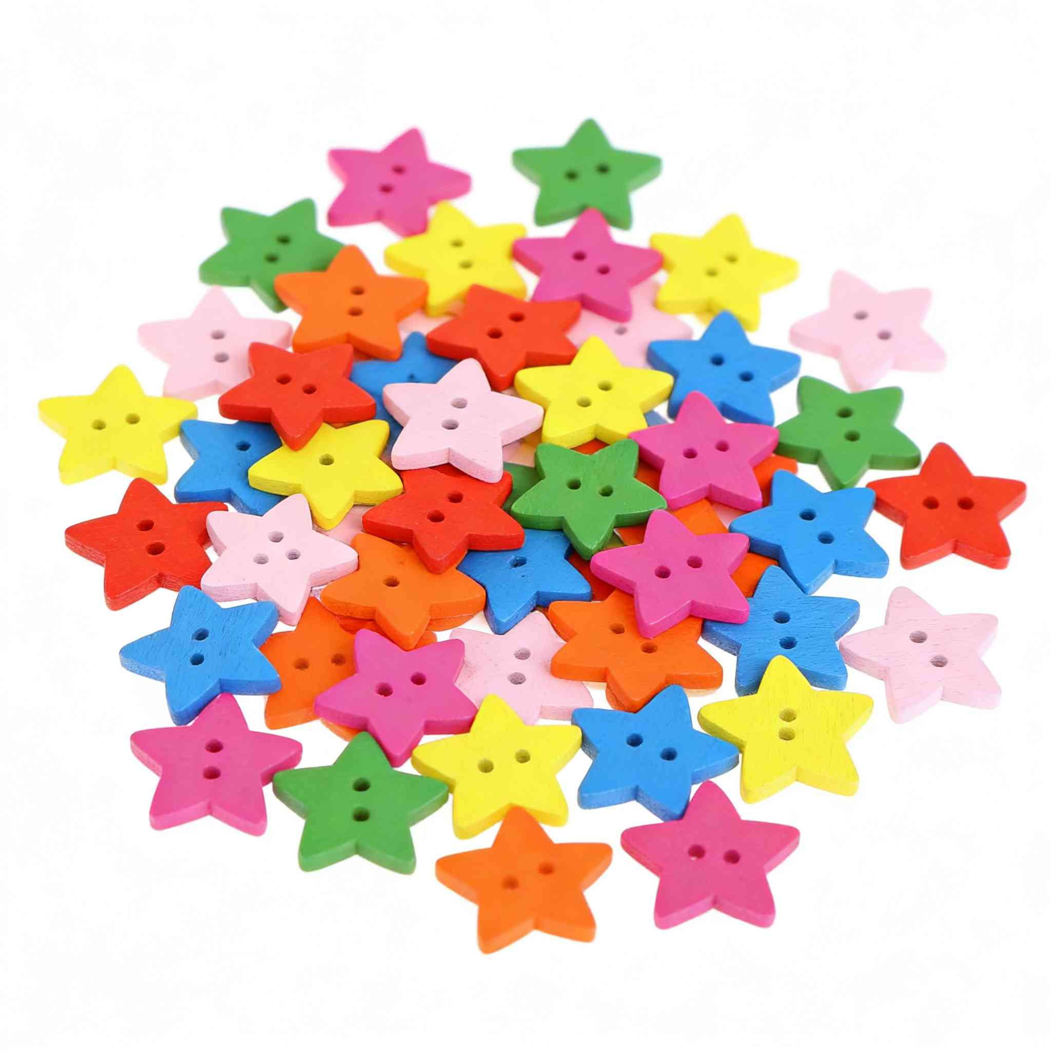 200Pcs Colorful Wooden Star Buttons, 18mm 2 Holes Rustic Buttons for ...