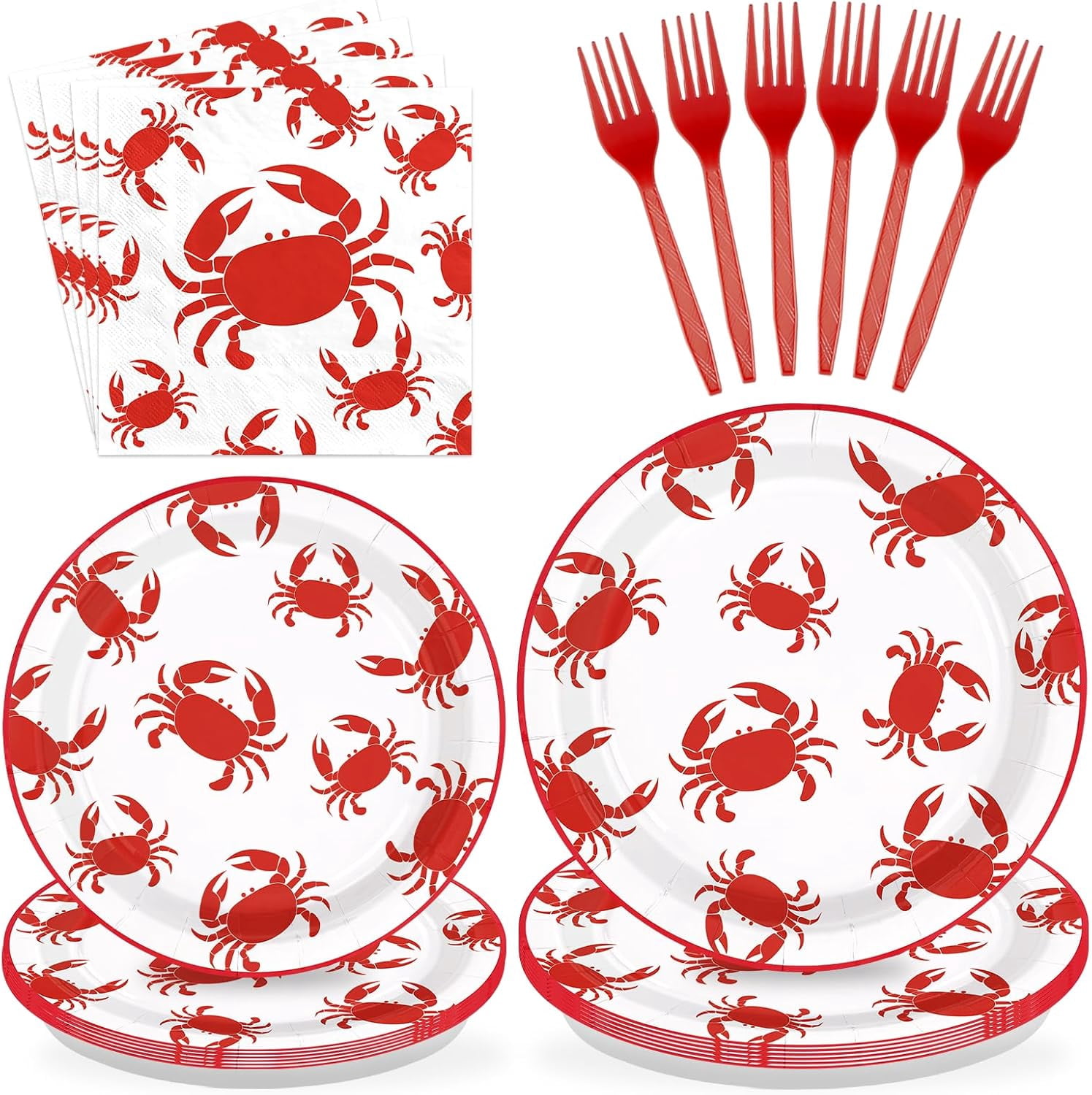 200Pcs Crab Party Decorations Crab Boil Plates and Napkins Red Crabs ...