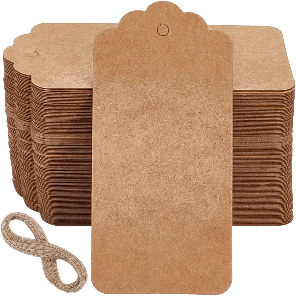 200Pcs Craft Paper Jewelry Tags Kraft Paper Tags with String 20m/65.62 ...