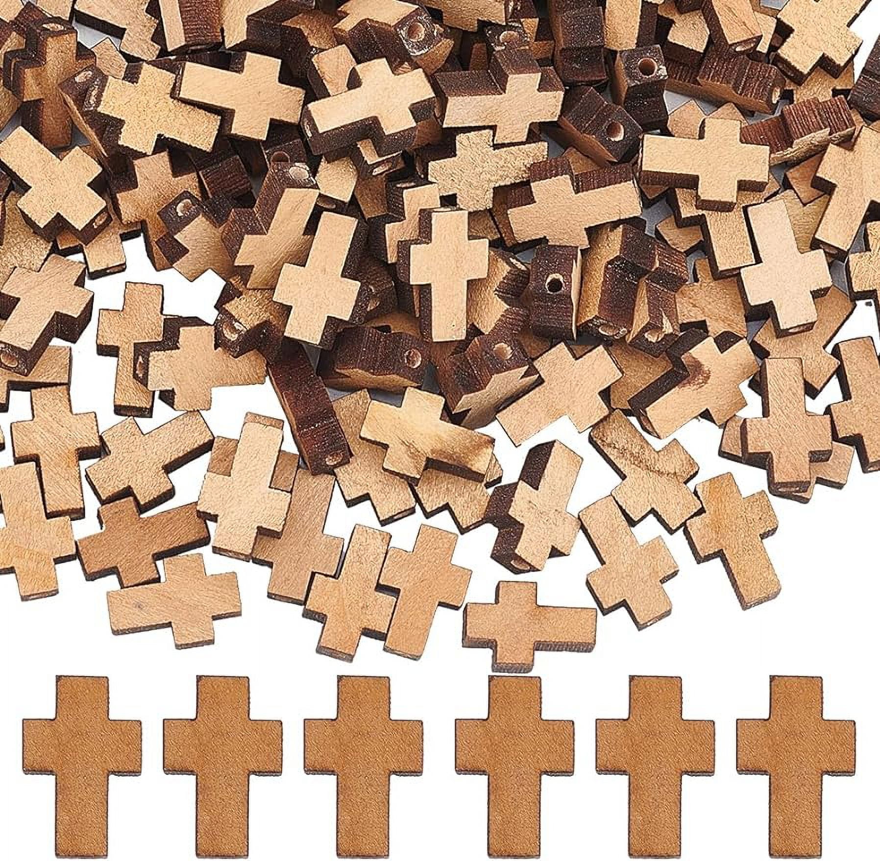 200Pcs Cross Beads Bulk Wooden Cross Beads Wood Beaded Crosses Charm Natural Mini Tiny Cross ...