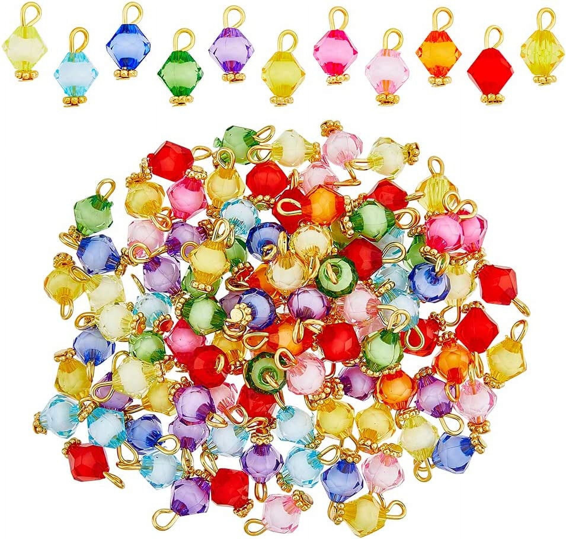 200Pcs Crystal Dangle Charms Acrylic Bicone Bead Charms with Gold Iron ...