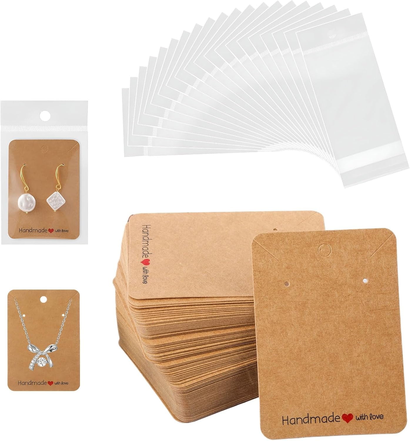 200Pcs Earring Cards with Holes,100PCS Brown Kraft Earring Display ...