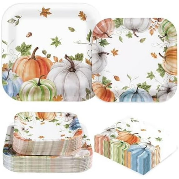 200Pcs Fall Plates and Napkins Square Autumn Pumpkin Plates ...