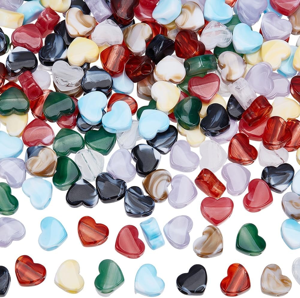 200Pcs Flat Heart Bead Imitation Gemstone Beads Bulk Acrylic Random ...