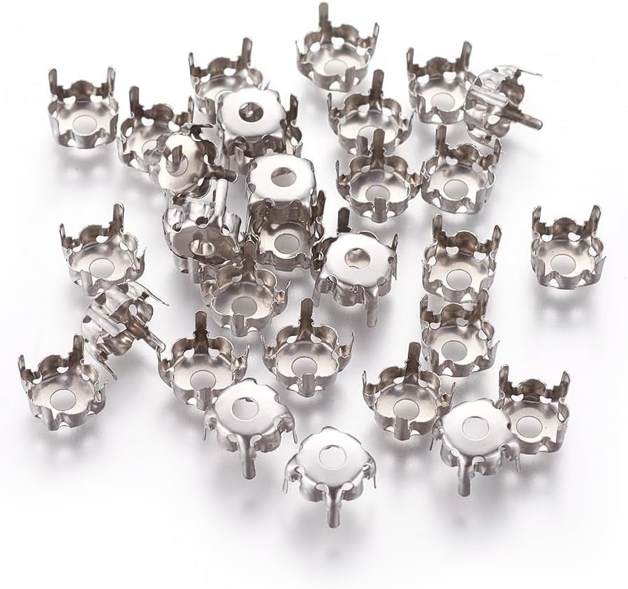 200Pcs Flat Round 201 Stainless Steel Sew on Prong Settings Claw ...