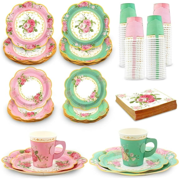 200Pcs Floral Tea Cups and Saucers for Tea Party Supplies, Disposable ...