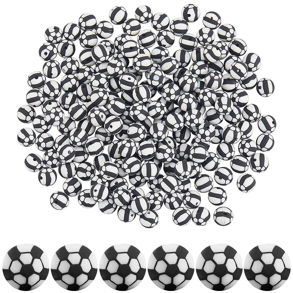 200Pcs Football Ball Beads 8mm Sport Bead Charms Small Polymer Clay ...