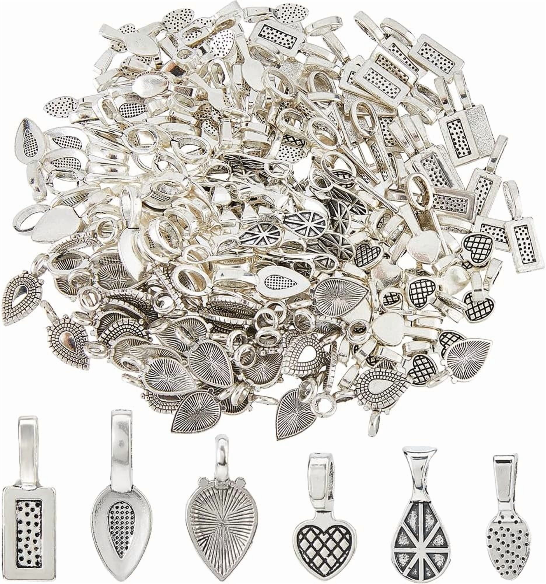 200Pcs Glue on Bails for Jewelry Making 6 Styles Tibetan Alloy Glue on ...