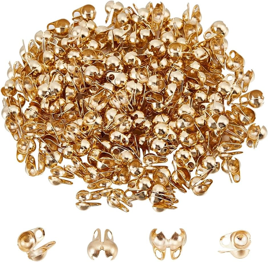 200Pcs Golden Bead Tips 304 Stainless Steel Calotte Ends Open Clamshell ...