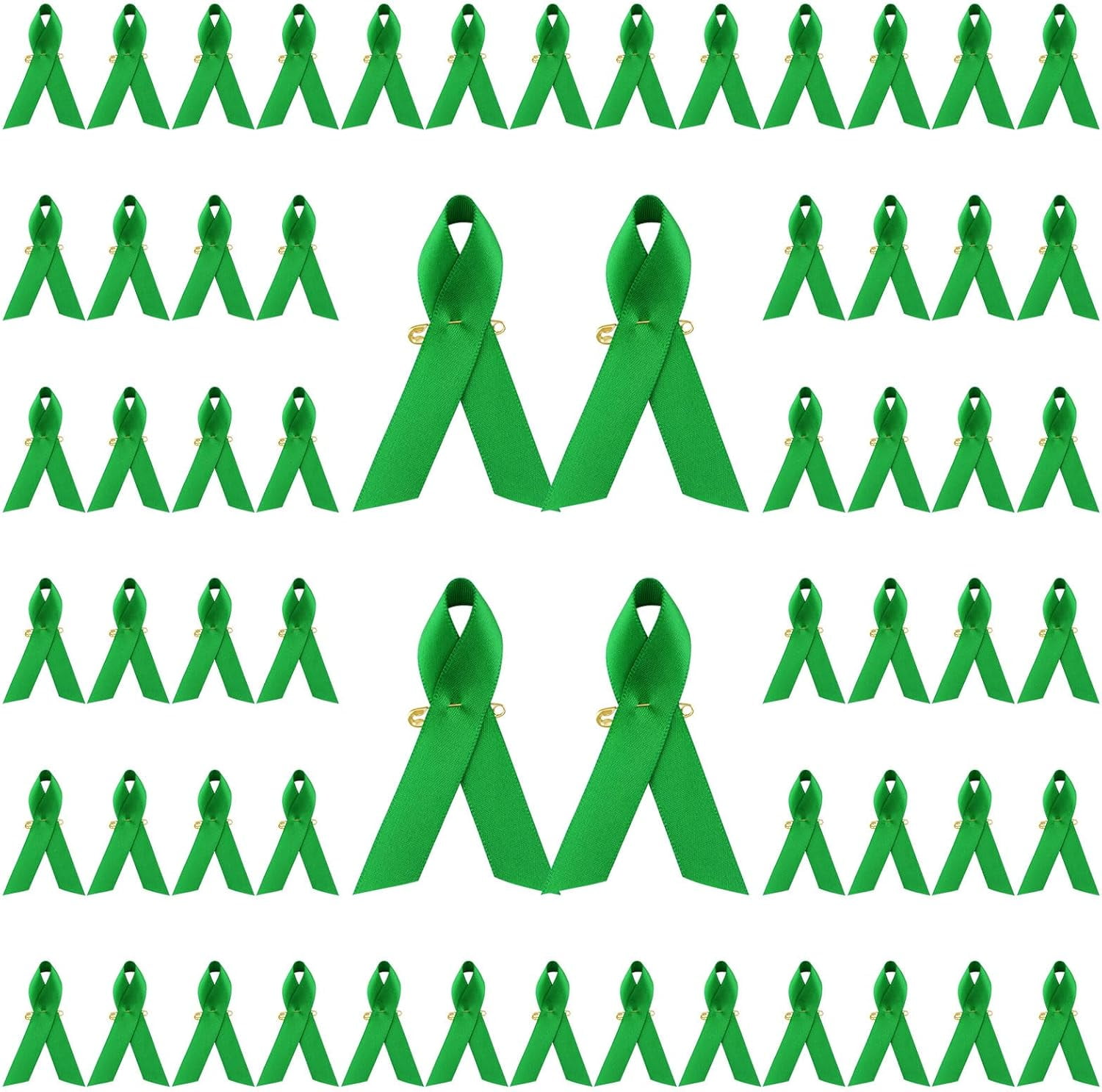 200Pcs Green Mental Health Awareness Ribbons with Safety Pins, Satin ...