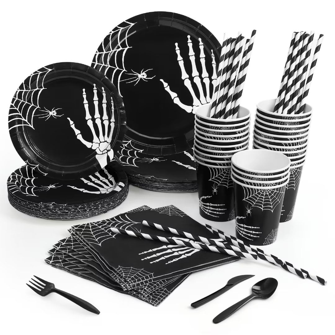 200Pcs Halloween Disposable Dinnerware Set, Flatware Set Service for 25 ...