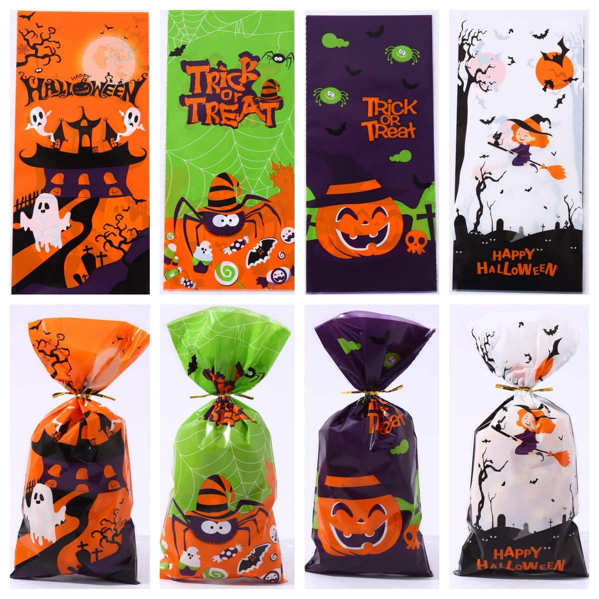 200Pcs Halloween Snack Bags Clear Candy Cookie Treat Bags with Twist ...