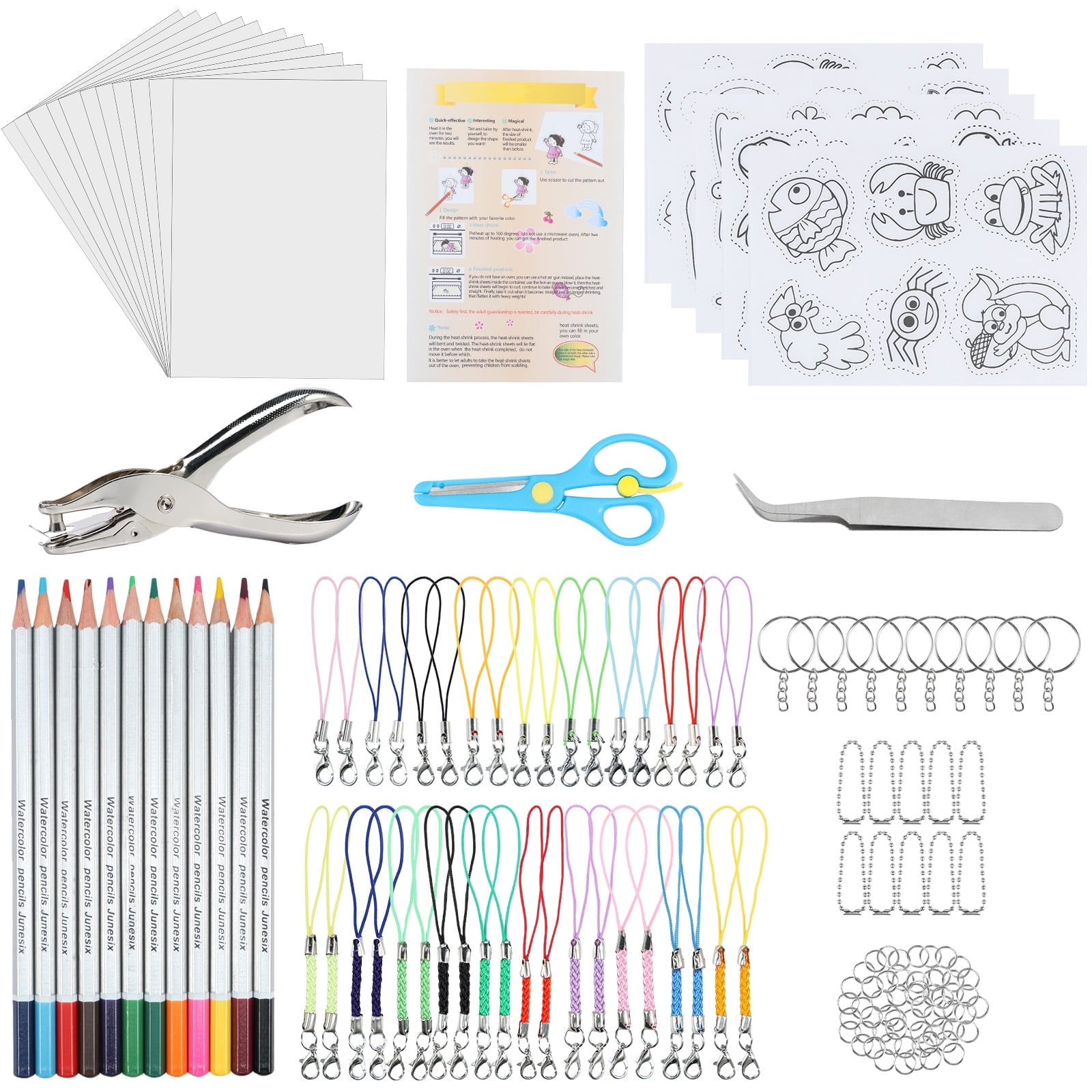 200Pcs Heat Shrink Plastic Sheet Kit Shrinky Art Keychain Kit with 25 Sheets Shrink Plastic ...