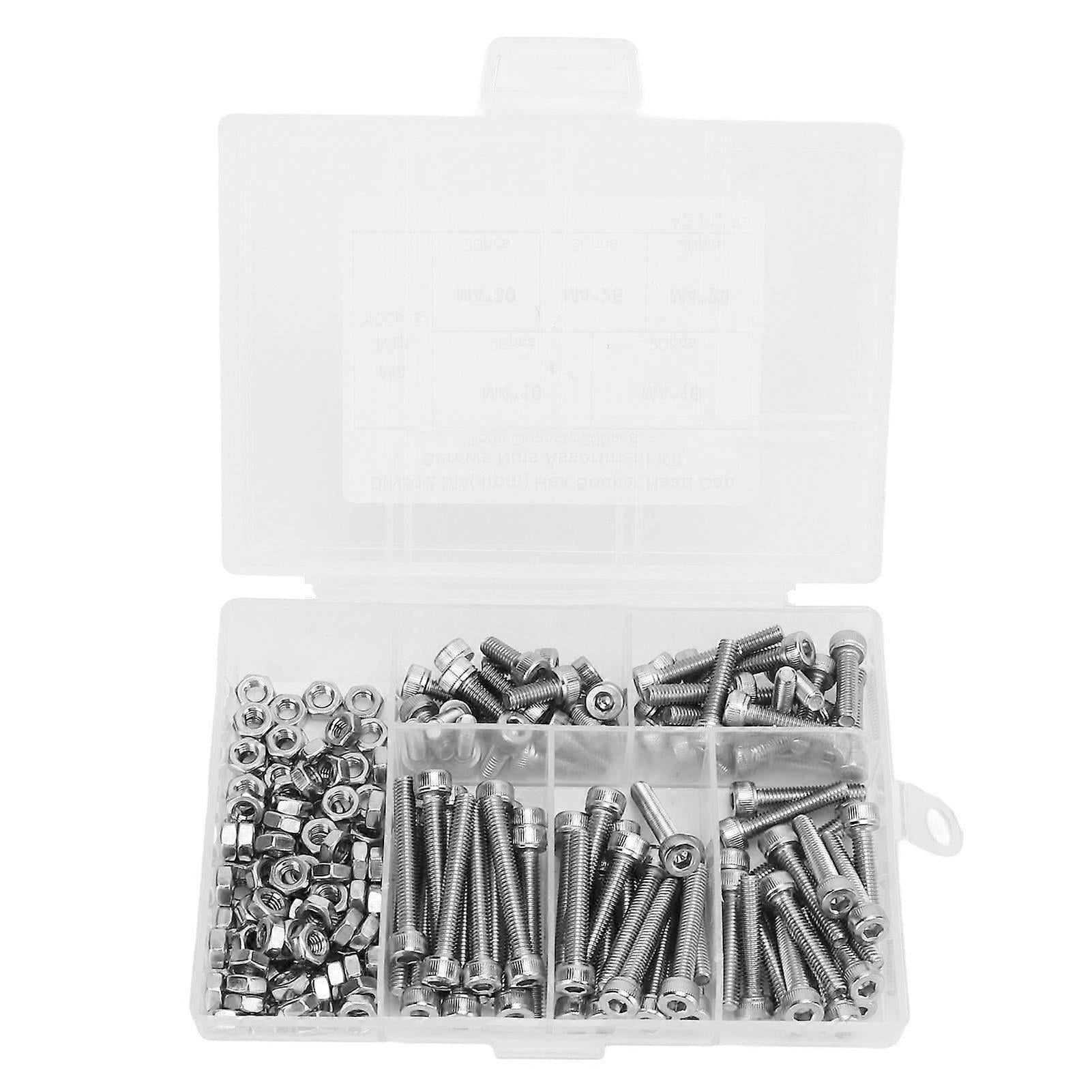 200Pcs Hex Socket Head Cap Screws Nuts Assortment Kit M4 304 Stainless ...