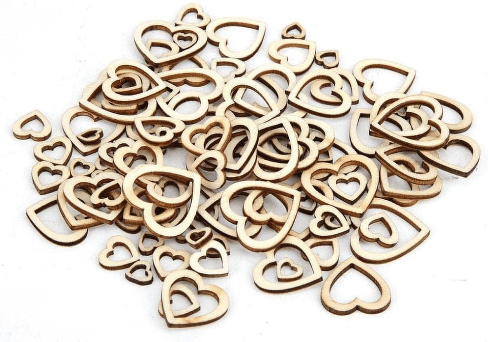 200Pcs Hollow Heart Shape Wood Craft, Unfinished Wooden Heart Cutout ...