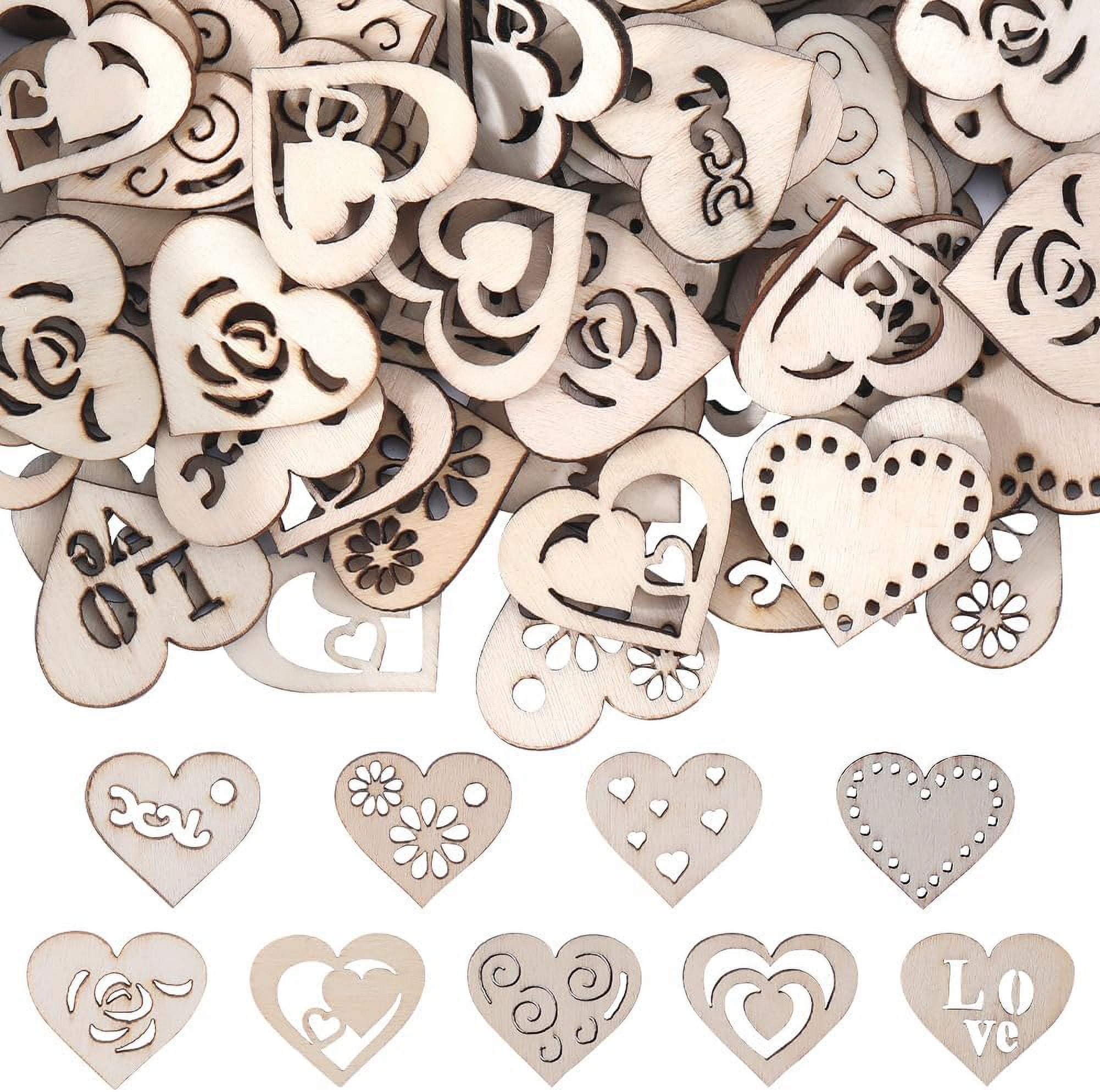200Pcs Hollow Wooden Heart Unfinished Wood Hearts Pieces Bulk Vintage ...