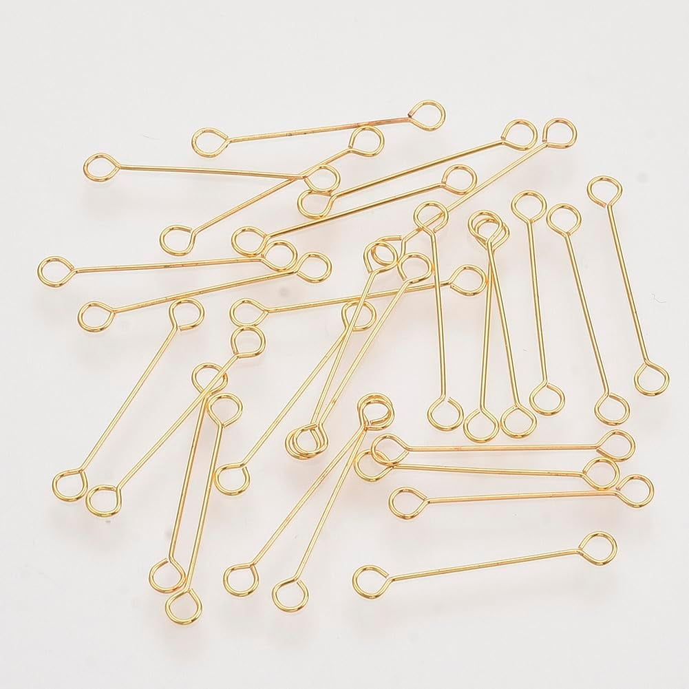 200Pcs Iron Eye Pins Double Sided Eye Pins Golden 20x0.4mm Hole 1.8mm ...