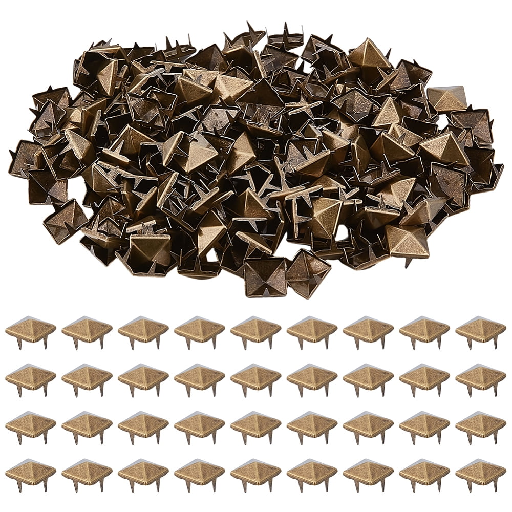 200Pcs Iron Studs Rivets for DIY Leather Craft Square Bronze 10x10x7mm ...