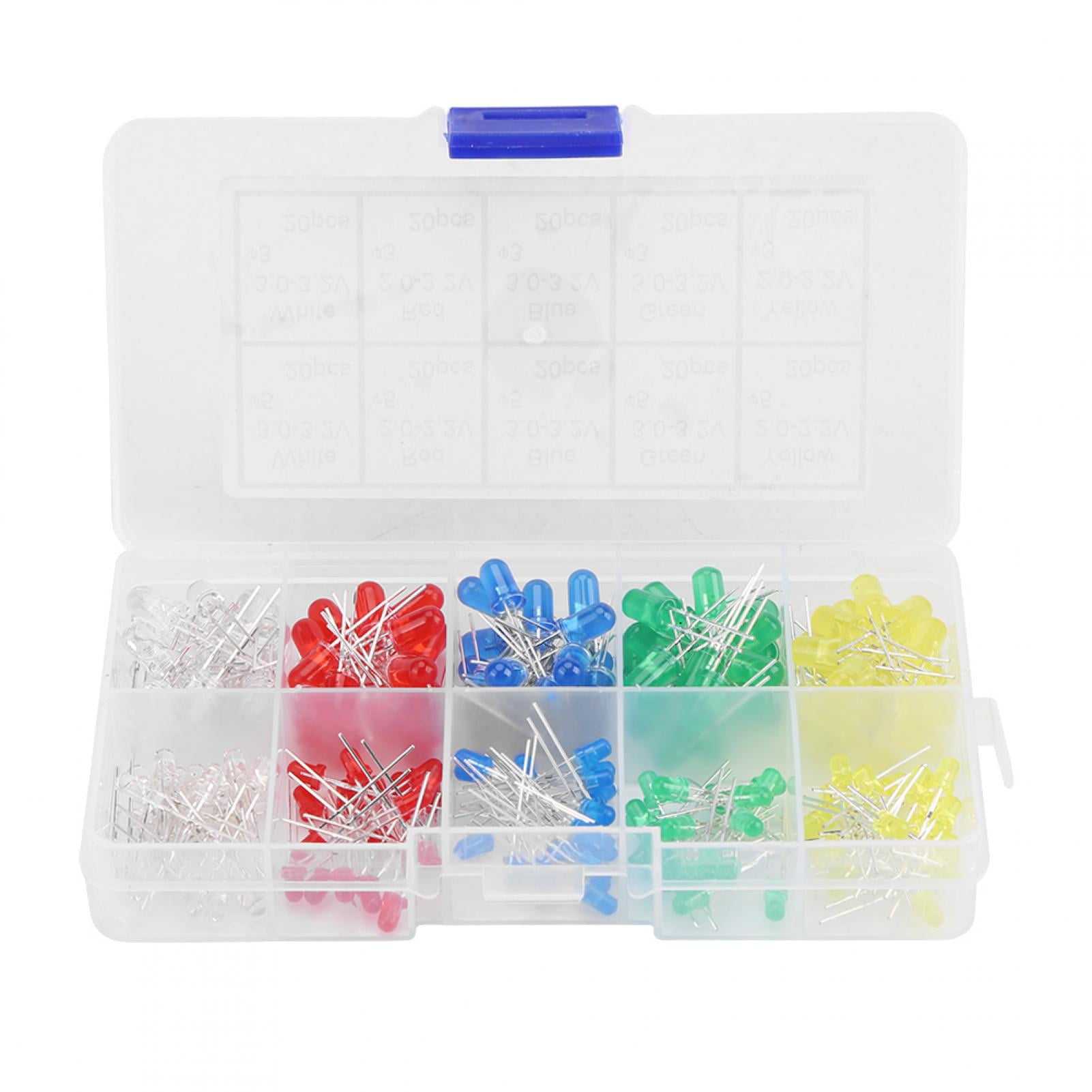 200Pcs LED Diode Kit 3mm & 5mm - Red, Yellow, White, Green, Blue Light Set for DIY, Arduino ...