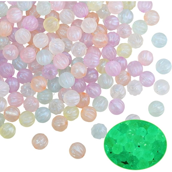 200Pcs Luminous Acrylic Beads Glitter Beads Glow in the Dark Pumpkin ...