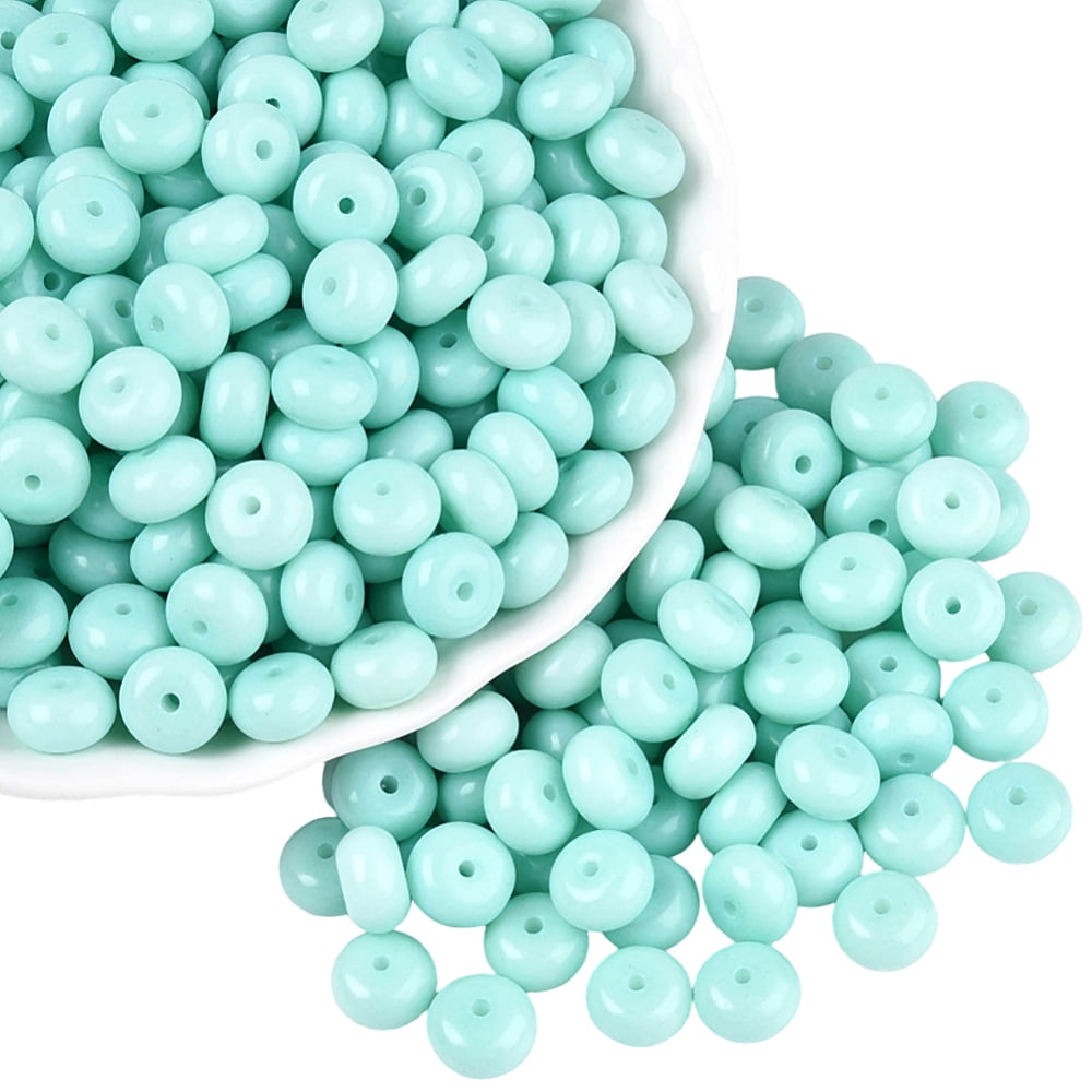 200Pcs Opaque Baking Paint Glass Beads Round Hole Rondelle Turquoise 8 ...